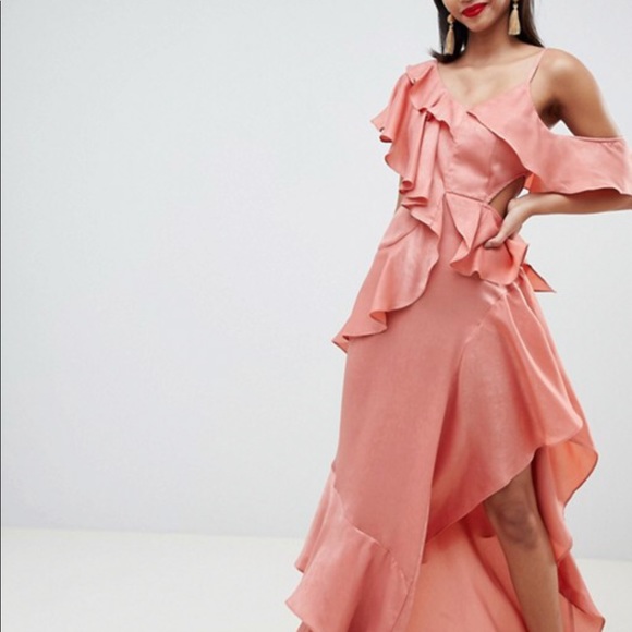 ASOS | Dresses | Asos Design Floaty Satin Ruffle Maxi Dress | Poshmark